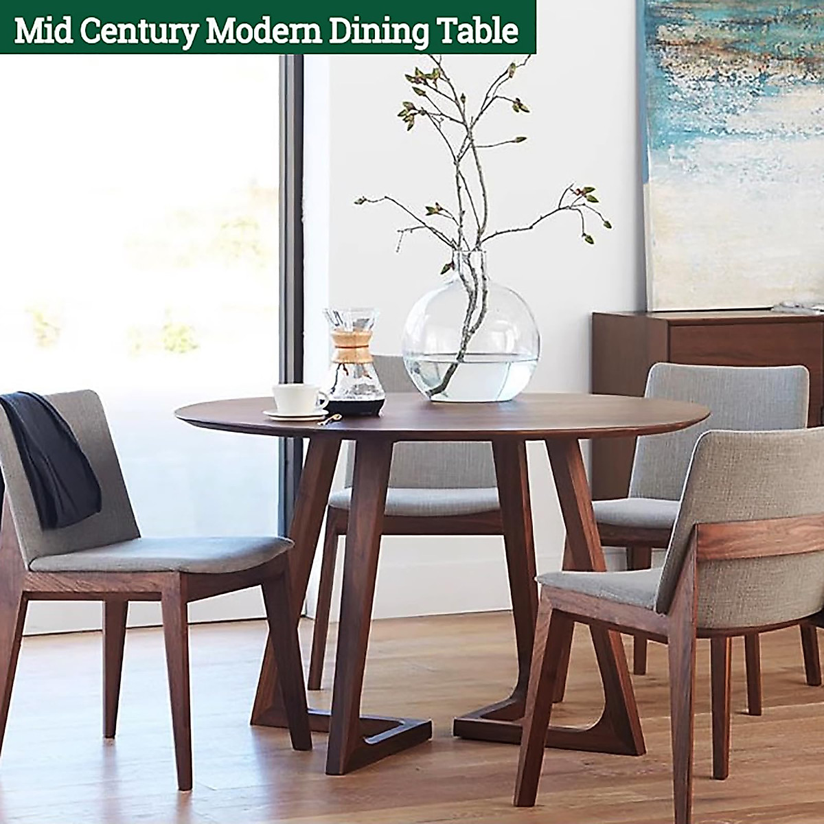 TopJia Mid Century Modern Dining Table,Round Solid Wood Kitchen & Dining Room Tables,Rustic Pedestal Table Small Leisure Coffee Table for 2,4 People(24'' Lx24'' Wx24'' H, Brwon)