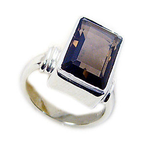 55Carat Natural Smoky Quartz Silver Ring for Women Square Stone Handmade Size 4,5,6,7,8,9,10,11,12