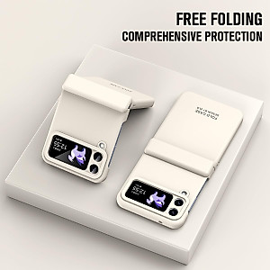 Phone Case Ultra-Thin Lightweight Case Compatible with Samsung Galaxy Z Flip 4 5G with Hinge+Screen Protector Shockproof Full Protective Rugged Cover for Galaxy Z Flip 4 5G Phone Cover (Color : Beige