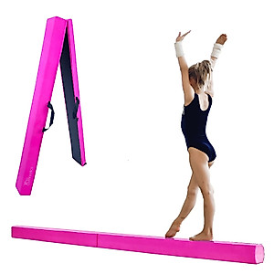 Athletic Bar Expandable Gymnastics Kip Bar 3 in 1 Set with Balance Beam, 6'x4' Mat for Kids, Horizontal Bar Junior Gymnastic Training Exercise for Gymnast Home Gym Height Adjustable 3 to 5 FT (Pink)