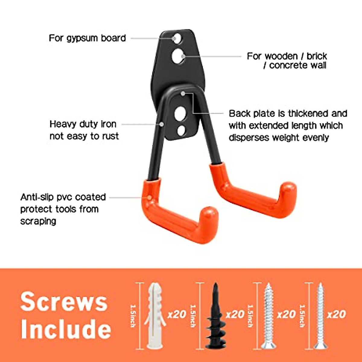 ZNCMRR 10 Pack Steel Garage Storage Utility Double Hooks, Heavy Duty Wall Hooks for Organizing Various Tools, ladders,Bulk Items, Bikes, 5 Sizes