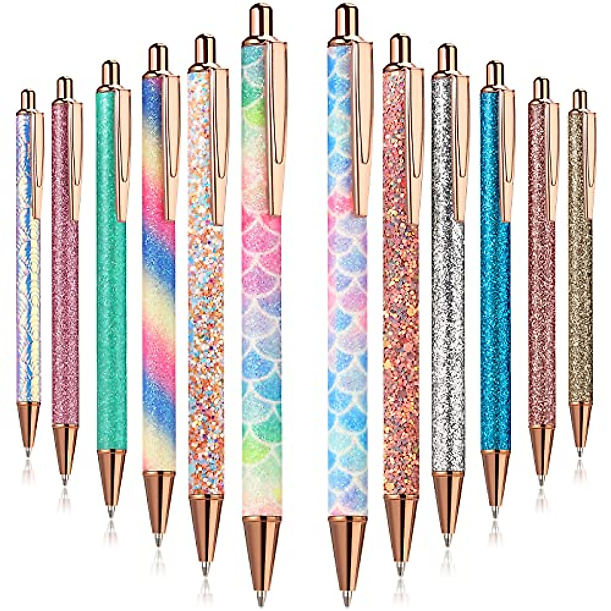 30 Pieces Glitter Metal Retractable Pen Rose Gold Ballpoint Pens Glitter Colorful Ballpoint Pens Click Ball Office Pens Medium Point 1.0 mm Click Pen Black Ink Ballpoint Pen for School Office Supply