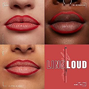 NYX PROFESSIONAL MAKEUP Line Loud Lip Liner, Longwear and Pigmented Lip Pencil with Jojoba Oil & Vitamin E - Rebel Red (Warm Red)