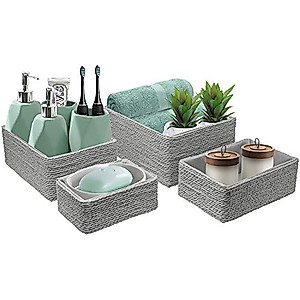 Sorbus Storage Baskets 4-Piece Set - Stackable Woven Basket Paper Rope Bin Boxes for Makeup, -Bathroom, Office Supplies, Bedroom, Closet (Gray)
