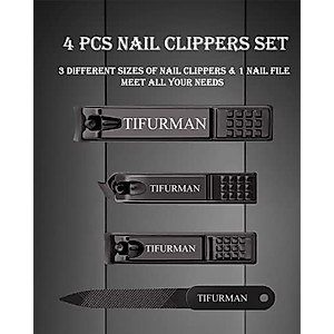 Nail Clippers Set,Stocking Stuffers Fingernail & Thick Toenail & Ingrown Nail Clippers & Nail File for Men and Women,Perfect 4pcs Nail Clippers Set(Black)