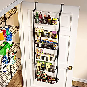 1Easylife 6-Tier Over the Door Pantry Organizer, Heavy-Duty Metal Pantry Door Organizer with 6 Baskets, Hanging Storage Door Organization Kitchen Spice Rack (6x4.72"Width Baskets, Black)