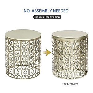 Adeco Round Side Metal Accent Decorative End Nightstands, Modern Coffee Pedestal Bedside Table Entryway, Fully Assembled Living Room Furniture, Gold