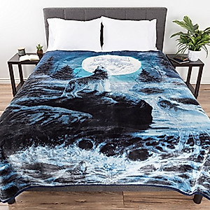 Lavish Home Heavy Fleece Blanket with Howling Wolf Pattern- Plush Thick 8 Pound Faux Mink Soft Blanket for Couch Sofa Bed (74” x 91”)