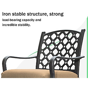 Domi Outdoor 7 pcs Patio Dining Set, Metal Dining Table, Swivel and Dining Chairs Conversation Set with Removable Beige Cushions for Garden Lawn Yard