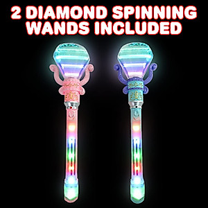 ArtCreativity Light Up Princess Wands for Kids (Set of 2) - Pink and Blue Fairy Wands with Spinning LEDs, Batteries Included - Light Up Wands for Girls and Boys, Perfect Pretend Play Toys