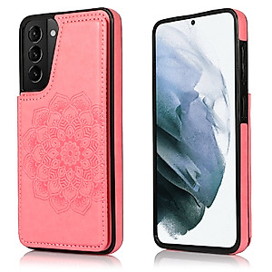 ACXLIFE Galaxy S21 Plus 5G Case S21+ Wallet Protective Cover with Card Holder Slot,Slim Purse Leather Case for Samsung S21 Plus 6.7Inch (Pink)