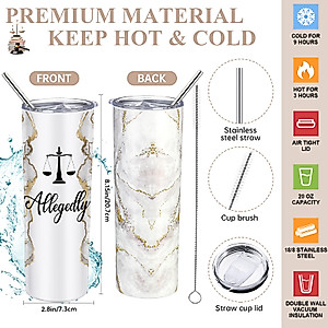 Domensi 6 Pcs Funny Allegedly Lawyer Gifts Judge Gift Lawyer Appreciation Day Gift 20 oz Marble Sign Tumbler Makeup Bag Notepad Ballpoints for Law Paralegal School College Teacher(White)