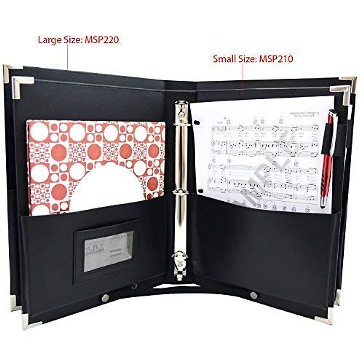 Orginal -MSP PU Leather Sheet Music Holder | 9.5" x 12" - Music Folder with Hand Strap for Musician- Improved Design (3 Ring Binder)