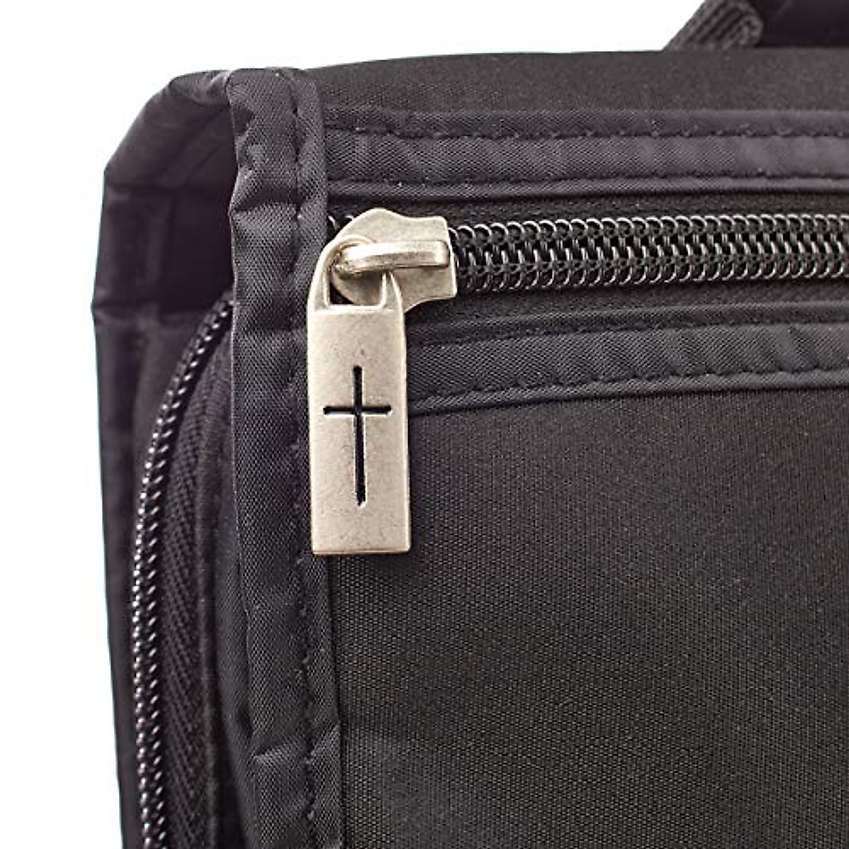 Christian Art Gifts Black Microfiber Bible Cover for Men and Women | Ichthus Jesus Fish Emblem | Extra Large Zippered Tri-Fold Organizer Case for Bible