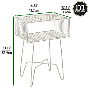 mDesign Modern Industrial Side Table with Storage Shelf, 2-Tier Metal Minimal End Table, Metallic Caged Grid - Accent Furniture for Living Room, Bedroom, Office, Dorm, Concerto Collection, Cream/Beige