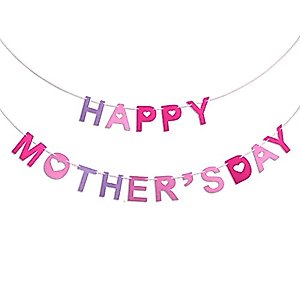 BinaryABC Happy Mother's Day Banners Bunting Garland Decoration,Capitalized Letter and Hearts Cutouts