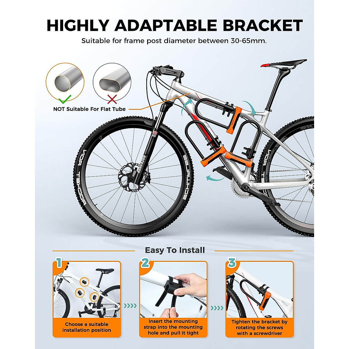 Sportneer Bike Lock - 18mm Shackle Heavy Duty Anti Theft Bike U Locks with 6ft Security Steel Cable - Bicycle U-Locks with Keys & Sturdy Mounting Bracket for Road, Mountain, Electric & Folding Bike
