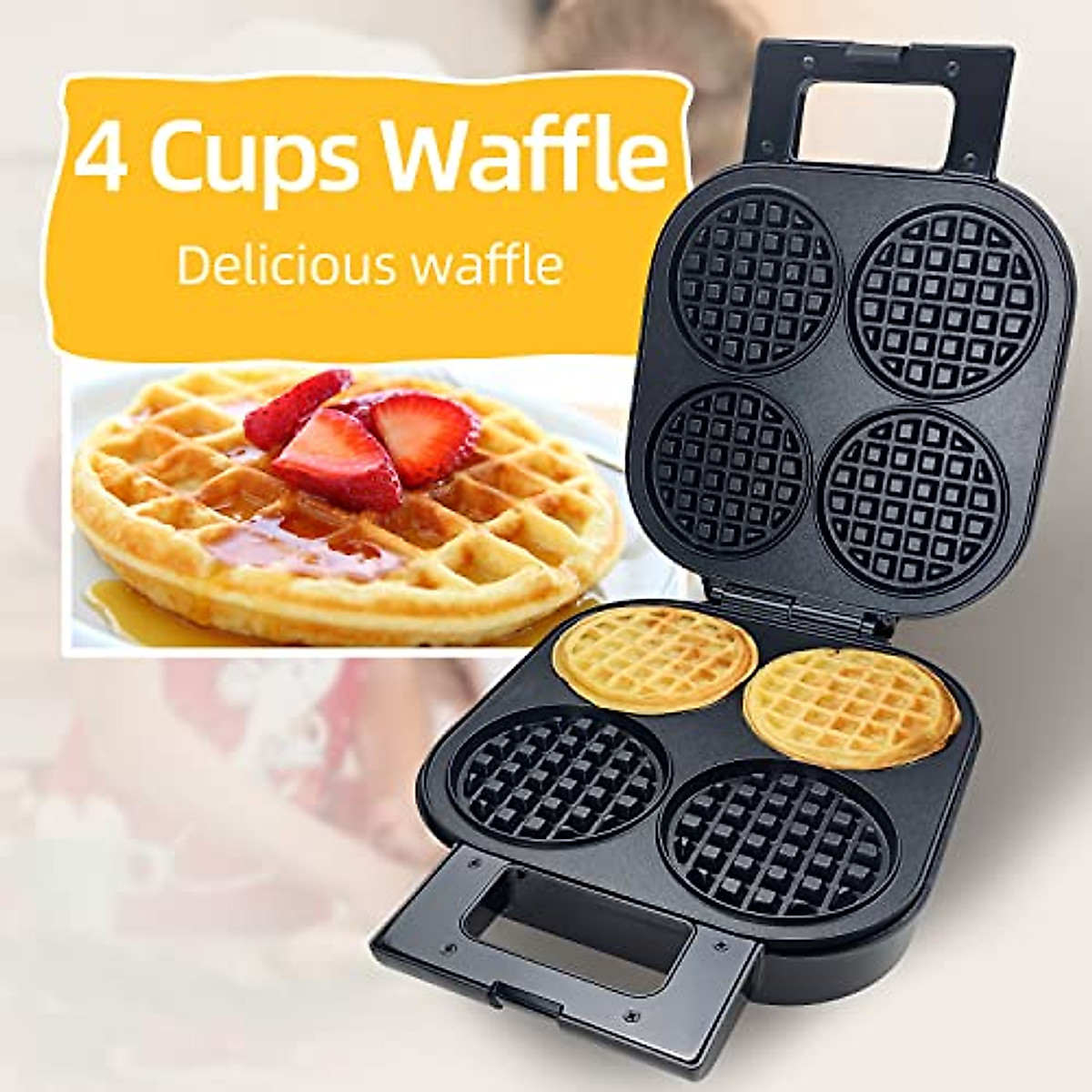 Aoruru Waffle Maker Nonstick Belgian Waffle Iron with Indicator Light 1300W 4 Slice