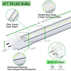 Nimgoti T8 LED Bulbs 4 Foot, 12-Pack 4FT LED Tube Light, 24W 3200LM, 5000K Daylight White, T8 Fluorescent Tube Replacement, Dual-Row Chips, Super Bright, Ballast Bypass, Dual-End Powered, Type B