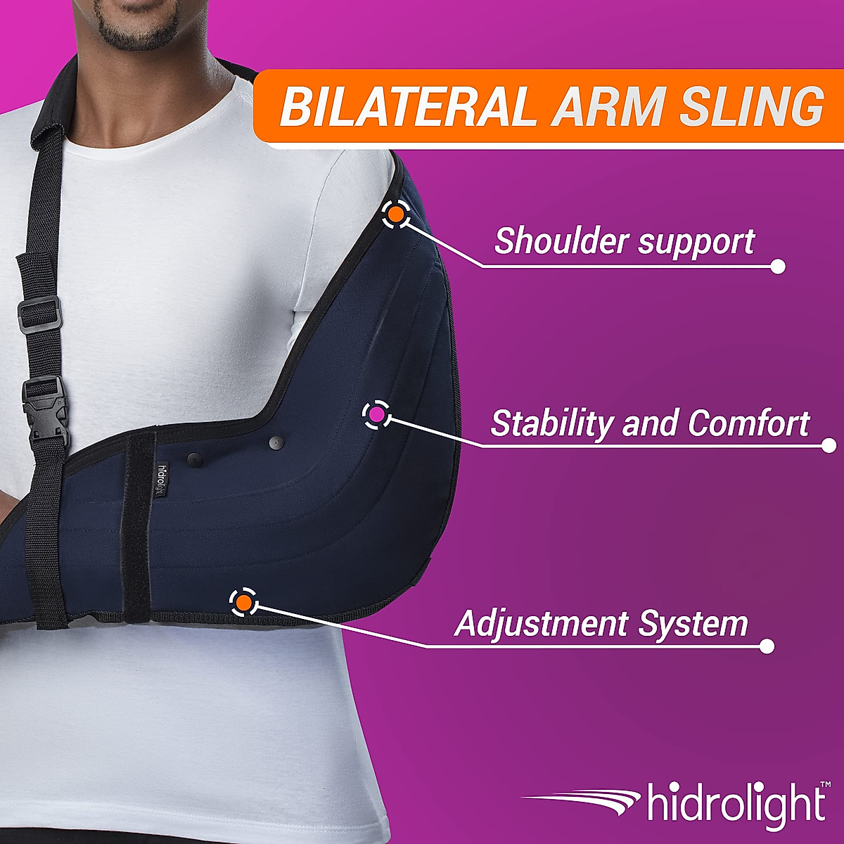 HIDROLIGHT - Immobilizer Arm Sling for Upper Limb Injuries - Arm Brace for Left and Right, Bursitis Elbow Brace, Arm Support Straps - Shoulder Support Immobilizer for Rotator Cuff - Black, X-Small