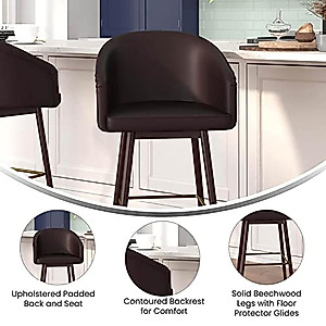 Flash Furniture Margo Commercial Grade Mid-Back Counter Stool - Black LeatherSoft Upholstery - Walnut Finish Beechwood Legs with Soft Bronze Accents - 26" Barstool