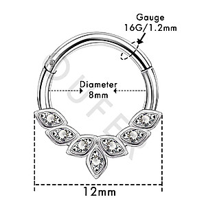 OUFER 16G 316L Stainless Steel Daith Earrings Hoop Cluster CZ Hinged Segment Clicker Daith Clicker Helix Ear Piercing