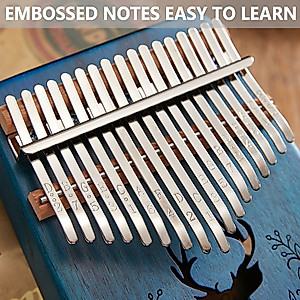 Kalimba 17 Key Thumb Piano Finger Piano Handhold Mbira Premium Mahogany Deer Pattern Portable Musical Instrument Gifts for Kids Amateur and Beginner (Gradient Blue)