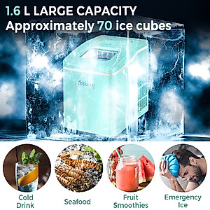 MAT Expert Countertop Nugget Ice Maker, 26LBS/24H, 9 Cubes in 8 Min, Bullet-Shaped Ice Makers, 1.6L Water Tank & 1.6L Bucket, Scoop, Self-Clean Compact Tabletop Ice Maker for Home/Bar/Office (Green)