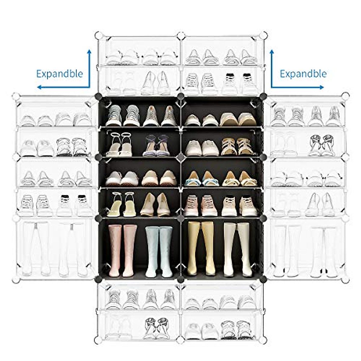 KOUSI Portable Shoe Rack Organizer 144 Pairs Tower Shelf Storage Cabinet Stand Expandable for Heels, Boots, Slippers, Black