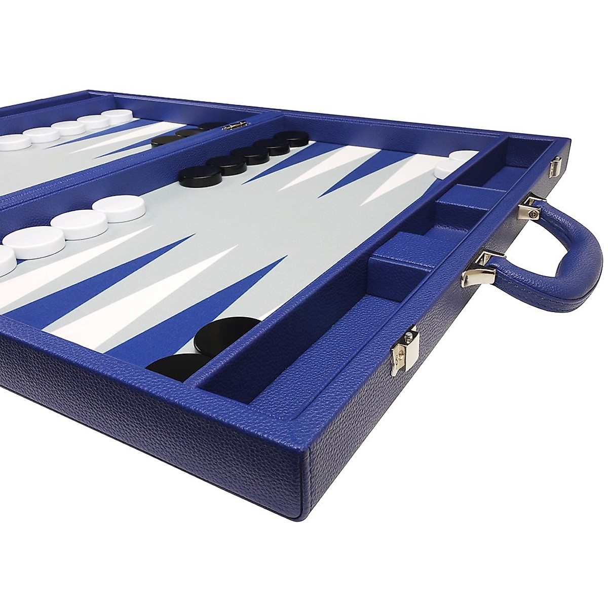 19-inch Premium Backgammon Set - Large Size - Indigo Blue Board, White and Navy Blue Points