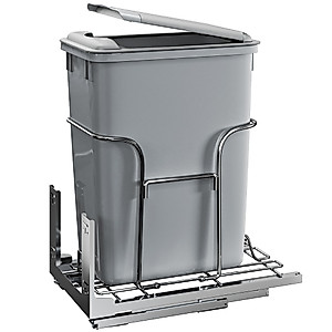 34-Quart Pull-Out Trash Can with Soft Close and Lid for 14.2" W x 22" D x 24.8" H Min Cabinets, Sliding Under Mount Kitchen Pullout Waste Container Trash Can, Gray