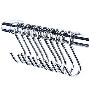 Home-Organizer Tech 5 Inches Heavy Duty Stainless Steel Hanger Hooks S Hooks S Shaped Hook Silver Tone Hanging Hooks, Pack of 20