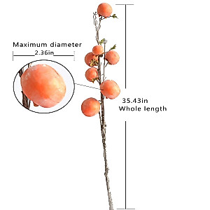 Junzixiao Artificial Persimmon Tree Branches Fake Fruit Home Wedding Decor Artificial Flowers Garden Hotel Office Home Farmhouse Decor One Branch per Pack (Orange, 35.43)