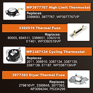 2024 Upgraded 279838 Dryer Heating Element W10724237 3403585 For Whirlpool wed4815ew1 Kenmore 110 Cabrio May.tag Roper red4516fw0 Amana Admiral aed4675yq1 Thermostat Fuse Kit 3387134 3977393 byRomalon