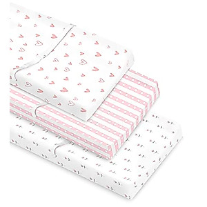 Cambria Baby 100% Organic Cotton Changing Pad Covers or Cradle Sheets with Reinforced Safety Strap Holes. Soft, Pre-Shrunk, and Machine Washable. Girl 3 Pk