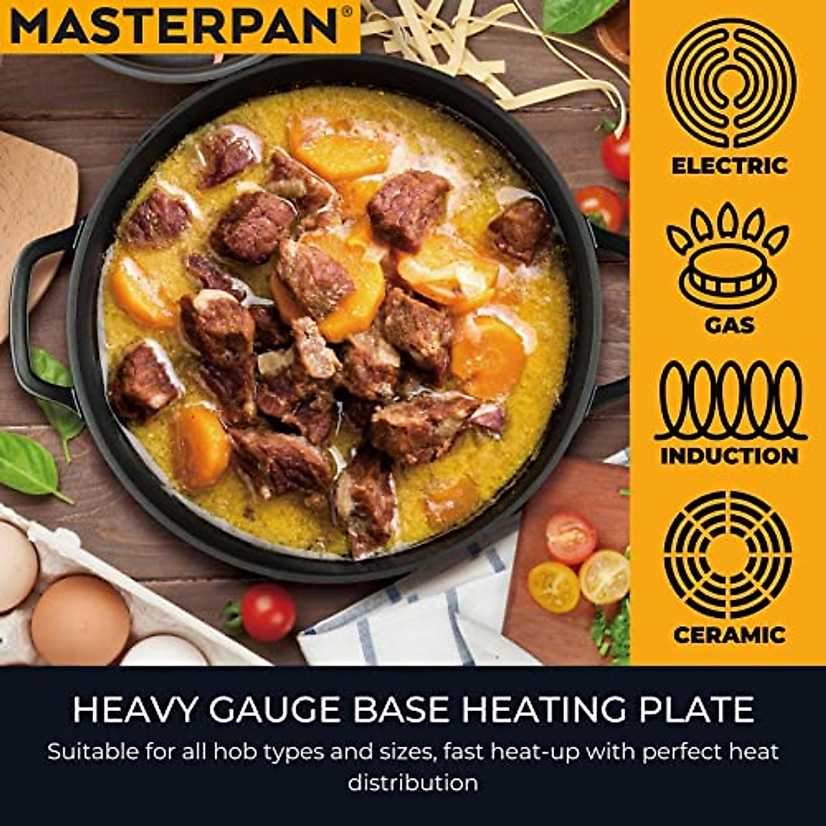 MasterPan 7 Quart Non-Stick Cast Aluminum Dutch Oven Casserole Stockpot 11", Black