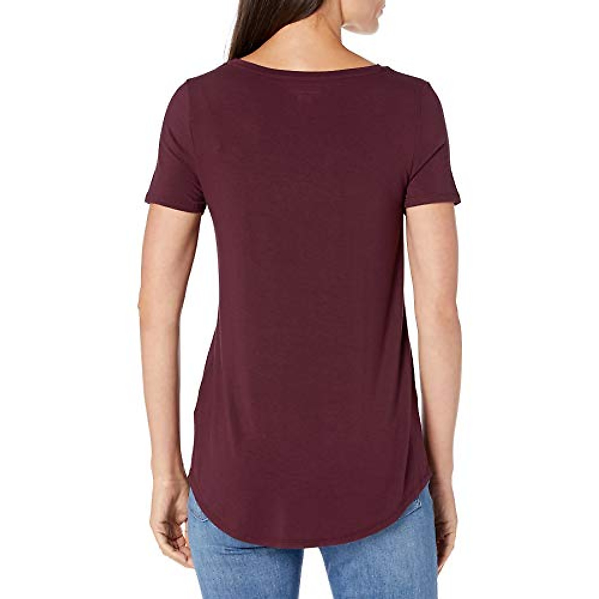 Amazon Essentials Women's Short-Sleeve Scoopneck Tunic, Pack of 2, Black/Burgundy, Medium