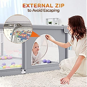 Bubblbay Baby Playpen,Extra Large Baby Play Yard for Toddler,Sturdy Active Center Area with Anti-Slip Suckers & Soft Breathable Mesh,Safety Baby Fence