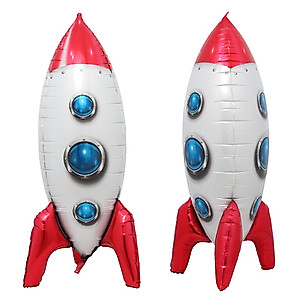 4D Rocket Helium Balloon Outer Space Foil Balloons Kids Toys Baby shower Birthday Party Decorations Suppliers (4D Rocket Red)