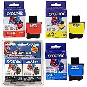Brother LC41 Black Ink Twin Pack with Standard Yield Color Ink Cartridge Set