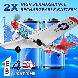 28℃ Remote Control Airplanes, 2.4Ghz 2CH RC Plane Toy Gift for Kids & Adults, P51 Mustang Remote Control Plane for Beginners with Gyro Stabilization System (RED)