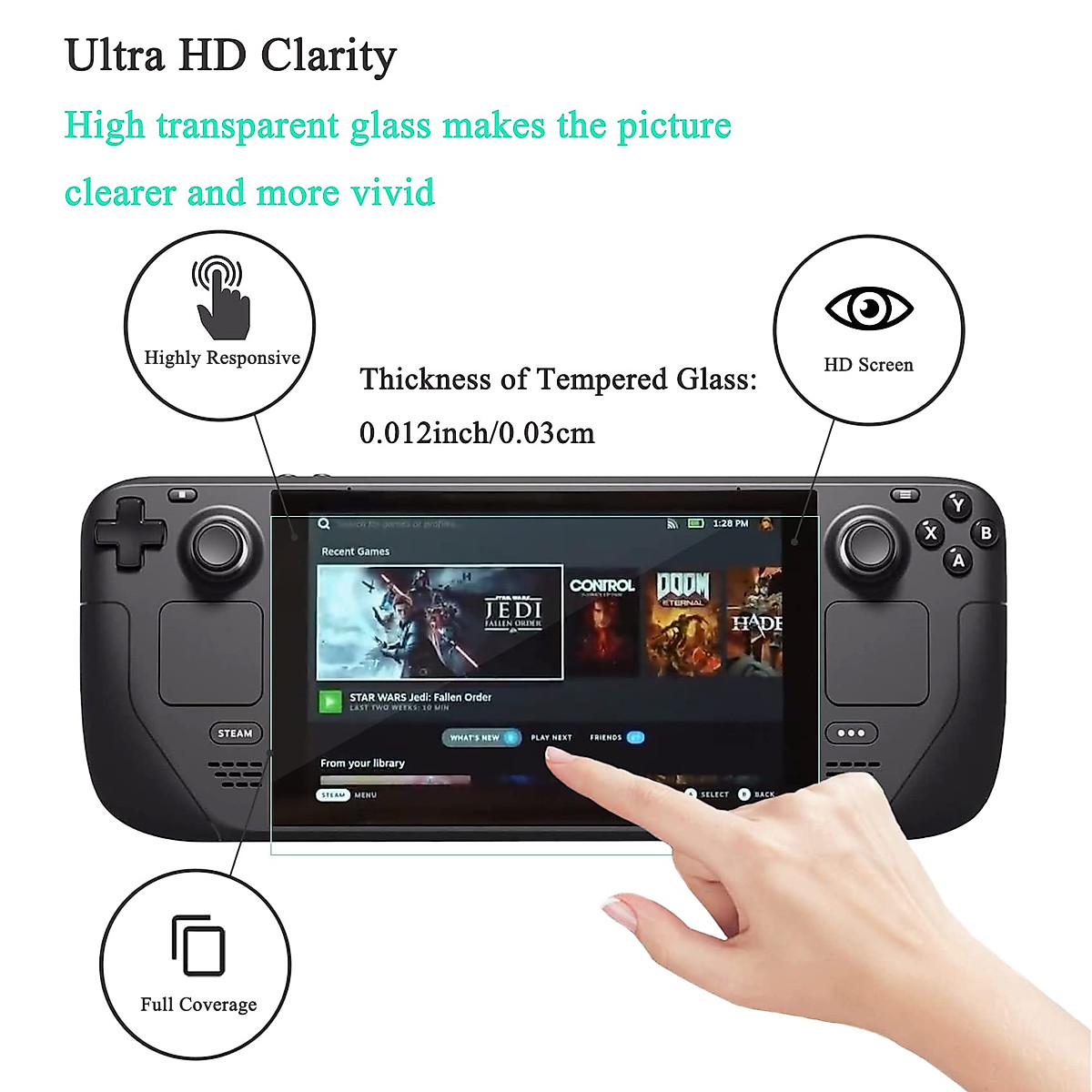 Screen Protector for Steam Deck 7 Inch 2022 Release, 9H Tempered Glass Film Easy Installation/Anti-Scratch/HD Clear for Steam Deck New Version 3 Pack