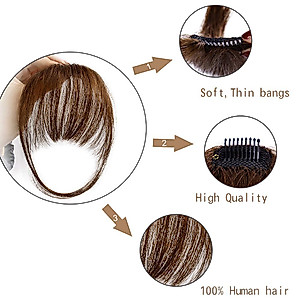 AISI QUEENS Clip in Bangs Real Human Hair Bangs Hair Clip on Bangs for Women Fake Bangs Fringe with Temples Bangs Clip Hair Extensions for Daily Wear (Wispy Bangs, Medium Brown)
