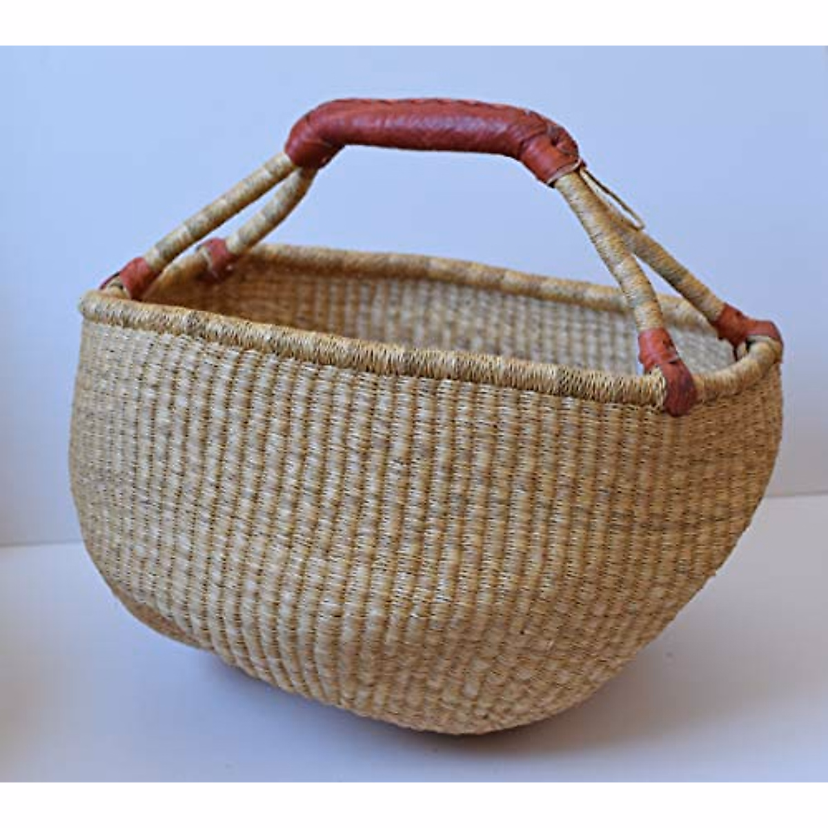 Bolga Baskets International, Large Round Natural Woven Straw Basket with Handle Fair Trade Storage Organizer