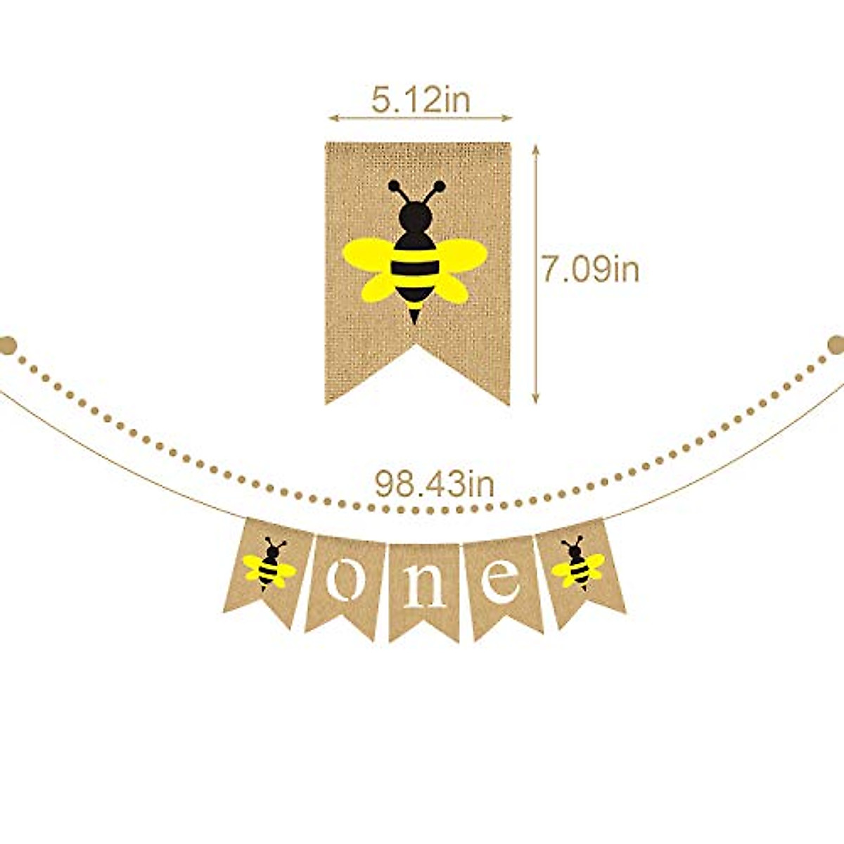 Rainlemon Jute Burlap Bumble Bee One High Chair Banner Baby Boy Girl 1st Birthday Party Highchair Decoration