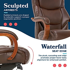 La-Z-Boy Delano Big & Tall Executive Office Chair | High Back Ergonomic Lumbar Support, Bonded Leather, Brown | 45833 model