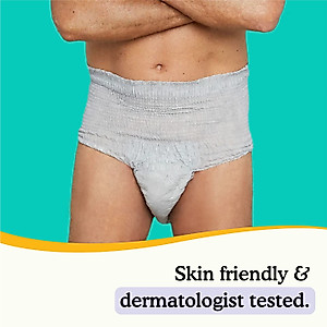 Because Maximum Incontinence Underwear for Men - Heavy Bladder Leak Protection, Ideal for Overnight Leakage, Sleek, Invisible Fit, Grey, Small/Medium -Absorbs 4 Cups - 80 Count (4 Packs of 20)