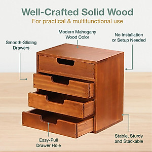 4-piece Drawer Cabinet Bundle Set - Modern Mahogany Wood Stackable Drawer Units - Multi-level Drawer Desktop Storage Organizers - Countertop Drawer Cabinets for Mix and Match (4-Pack)