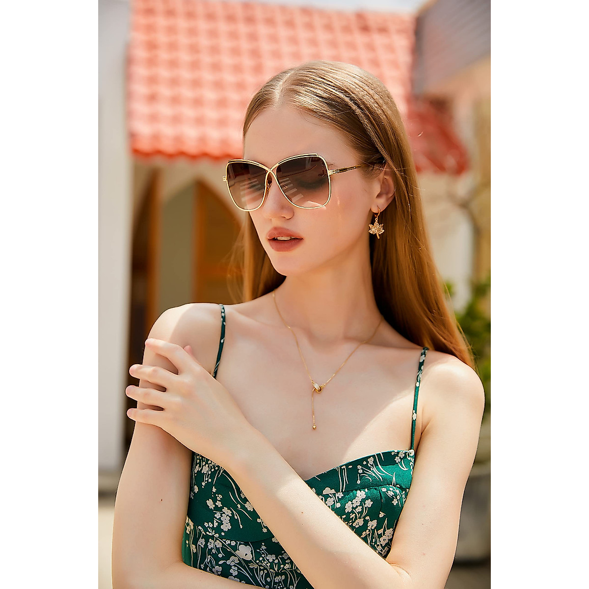 FEISEDY Womens Aviator Sunglasses Oversized Butterfly X Shape Design Cateye Cute Lady Sunglasses B2738