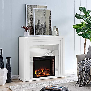 SEI Furniture Stadderly Mirrored Electric Fireplace, White-Silver